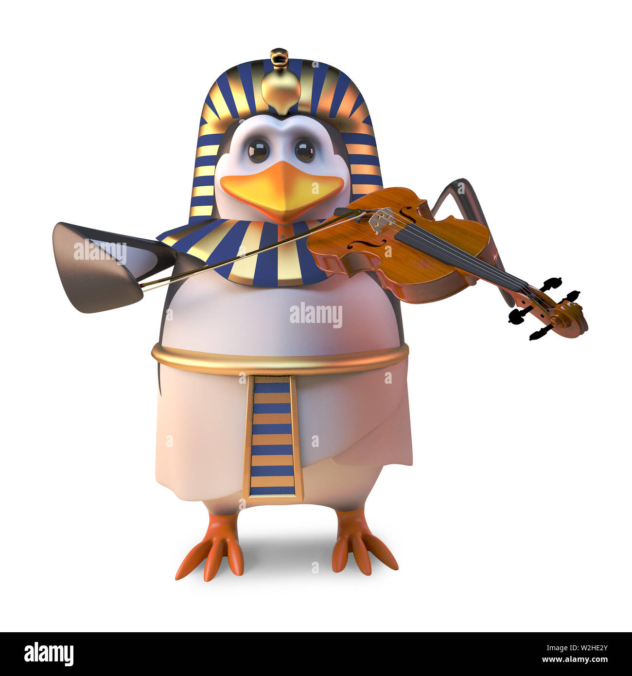 Musical Egyptian pharaoh penguin plays the violin on days off, 3d ...