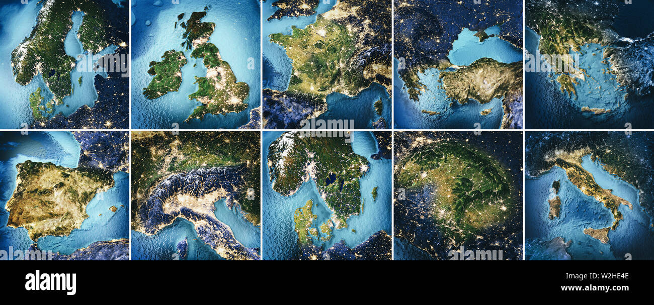 Planet Earth topography map set Stock Photo - Alamy