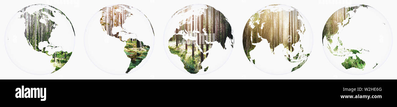 Planet Earth forest globe set Stock Photo - Alamy