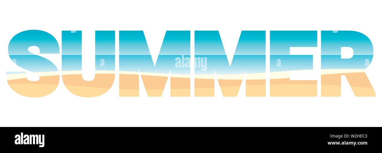 The word SUMMER stuffed with beach landscape vector illustration Stock ...