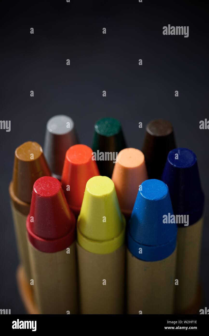 Group of wax crayons on a table Stock Photo - Alamy