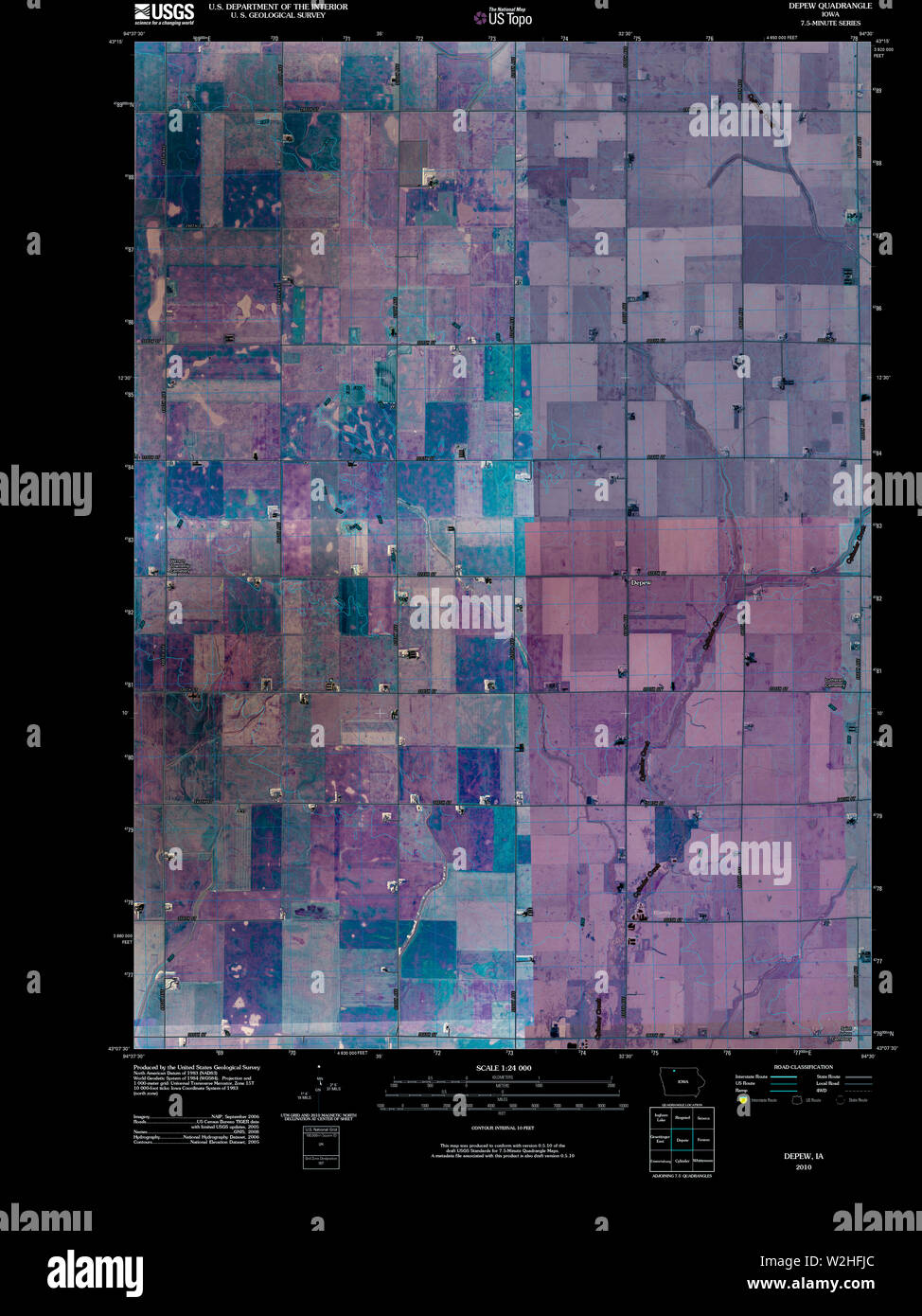 USGS TOPO Map Iowa IA Depew 20100428 TM Inverted Restoration Stock ...
