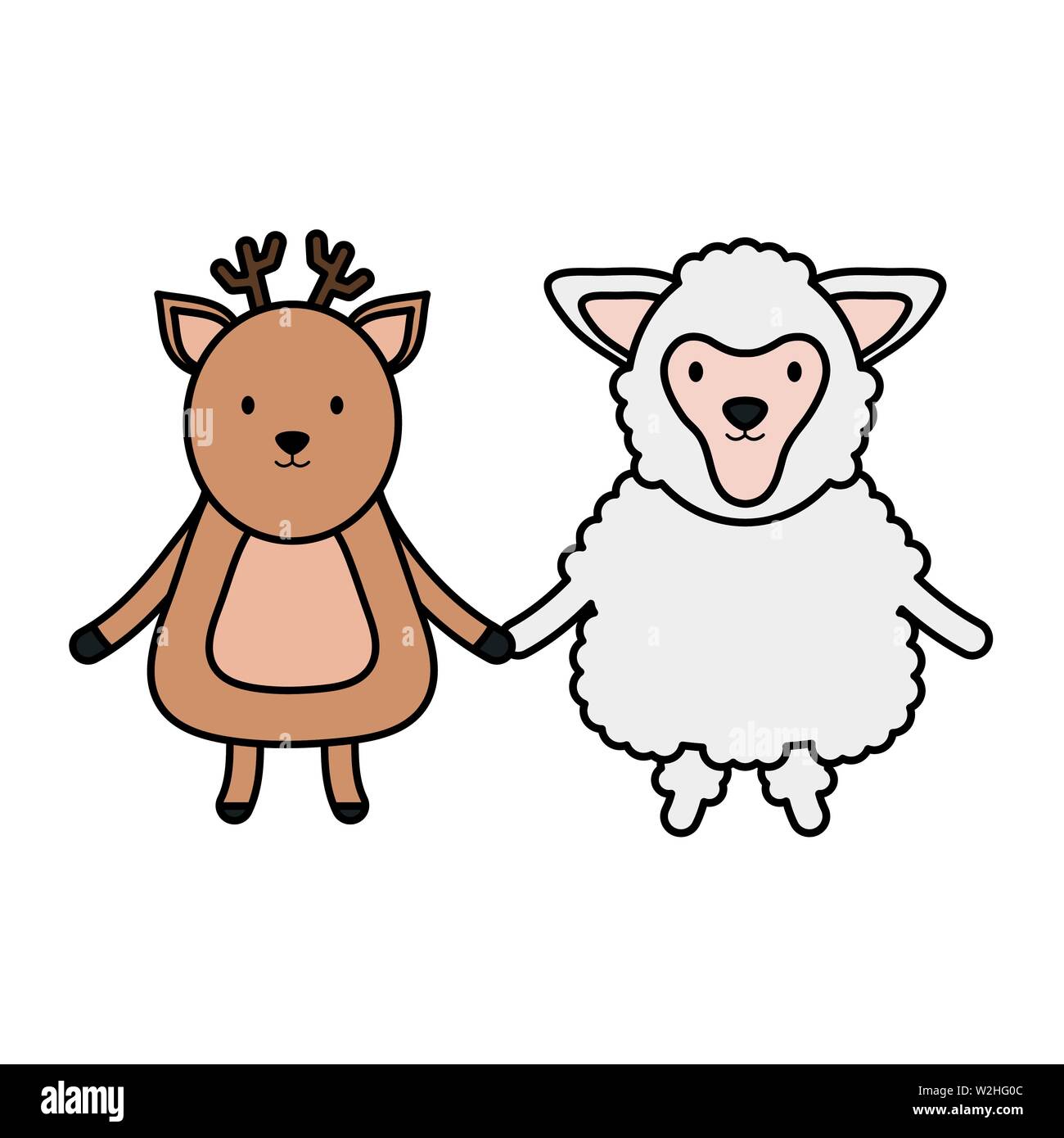 cute sheep and reindeer childish vector illustration design Stock ...