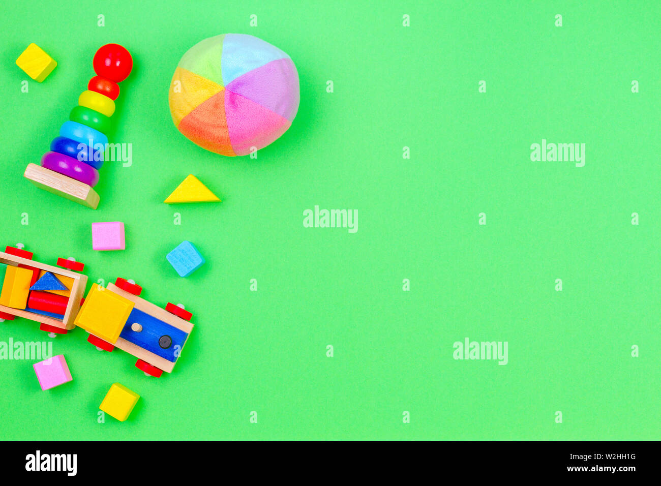 Wooden toy train, baby stacking rings pyramid, ball and colorful blocks ...
