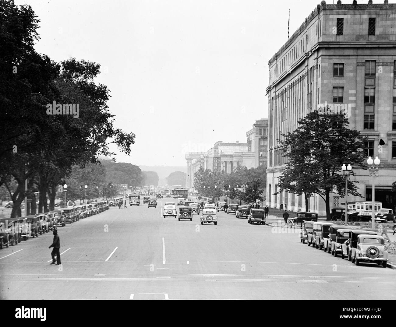 Traffic on Constitution Avenue in Washington D.C. ca. 1935 Stock Photo ...
