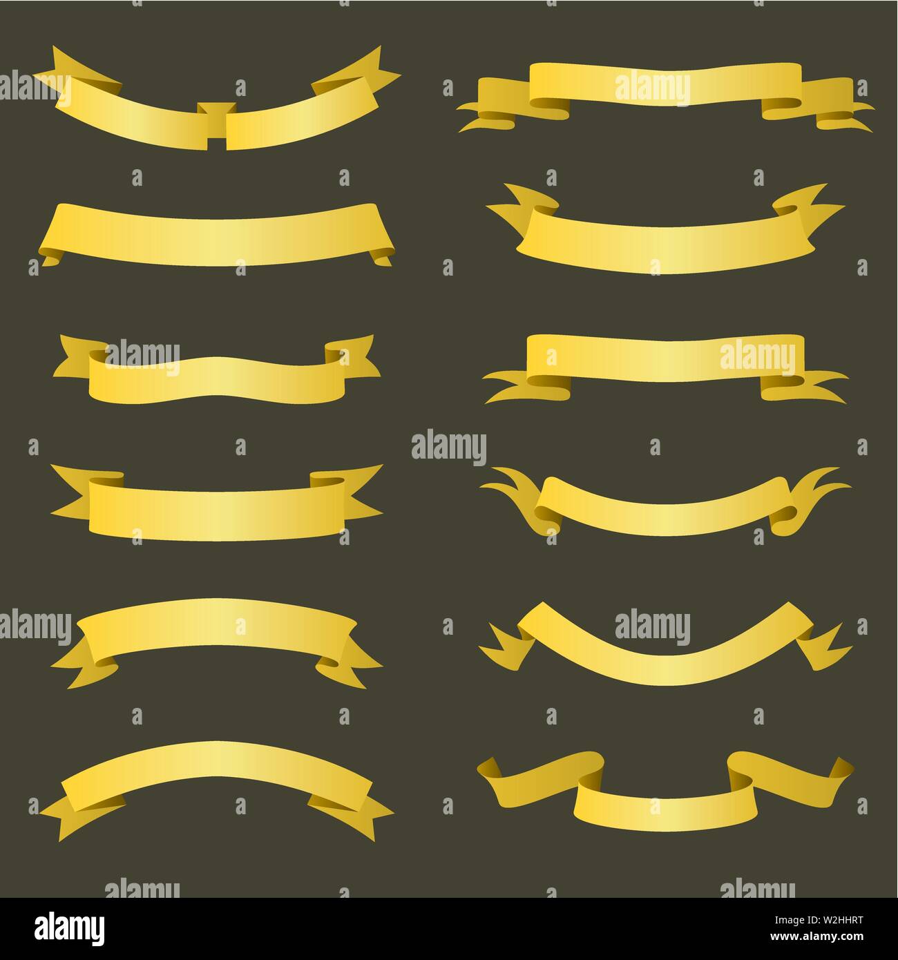 Set of golden ribbons banners. Flat design. Gold tapes. Vector ...