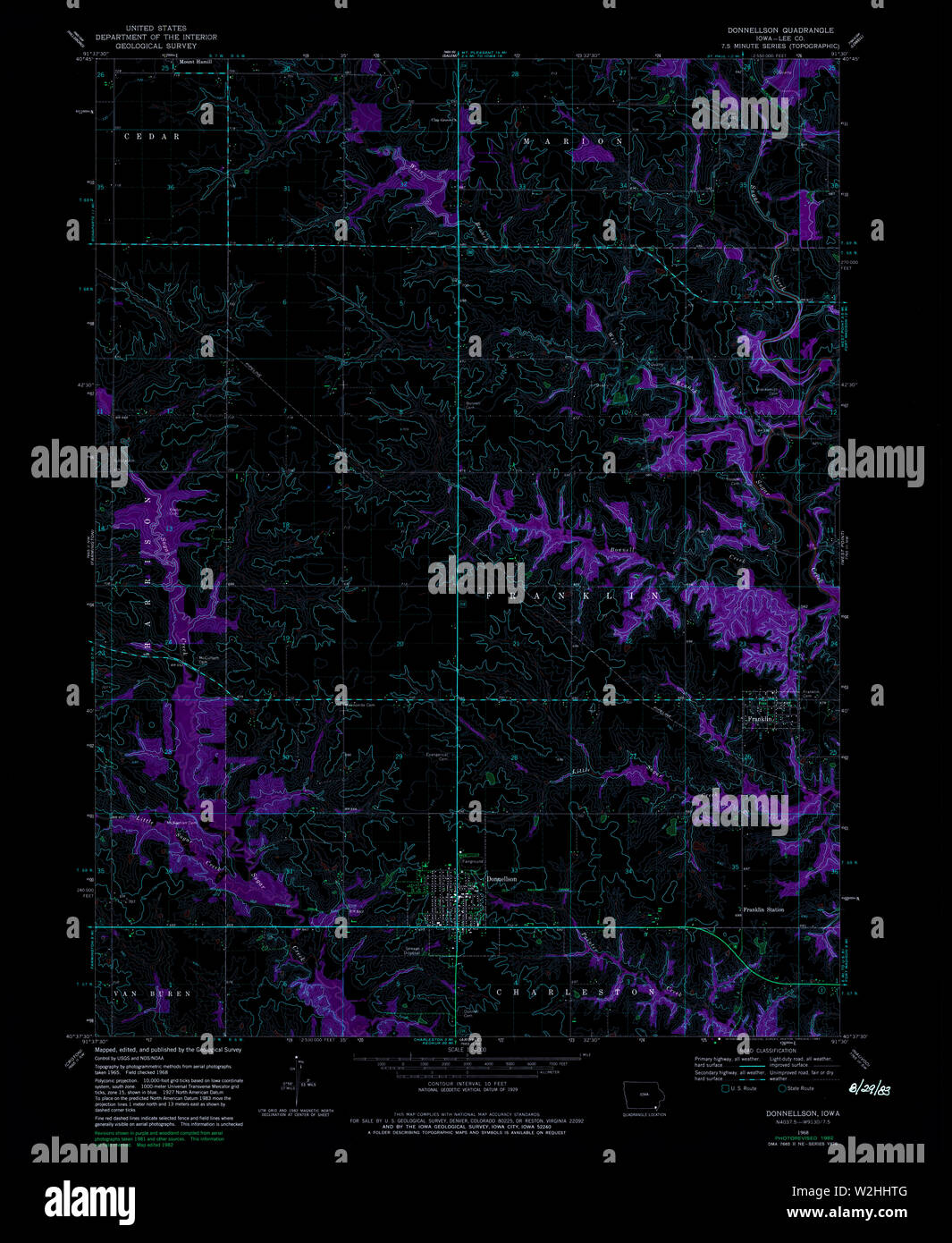 USGS TOPO Map Iowa IA Donnellson 174529 1968 24000 Inverted Restoration ...