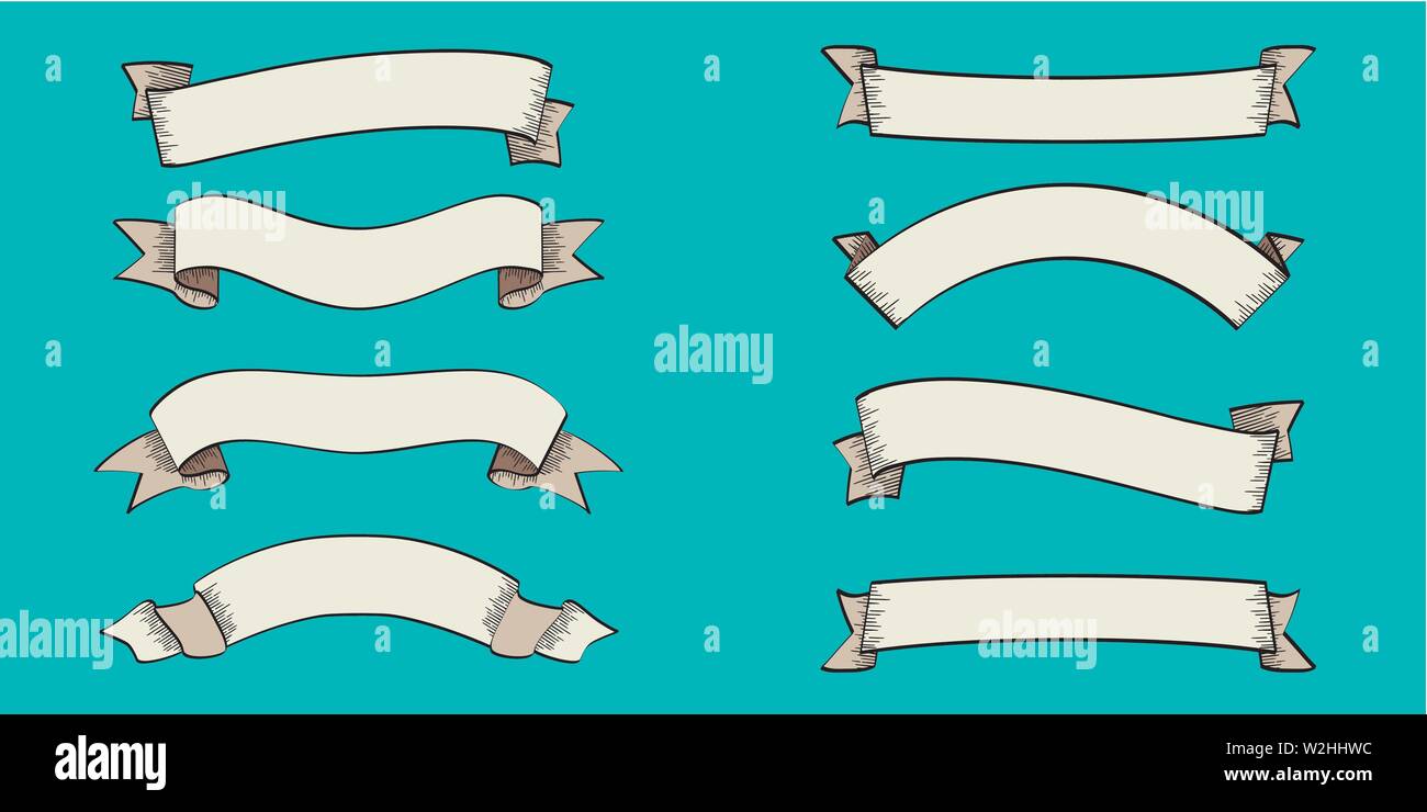 Set of old vintage ribbon banners and drawing in engraving style Vector Illustration - Vector ...