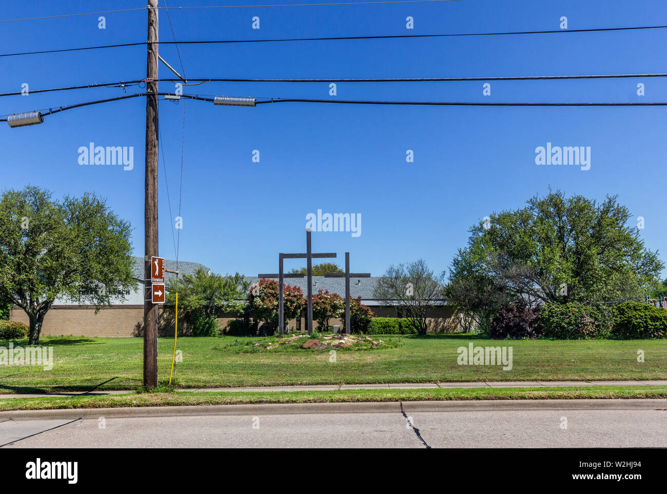 Large wooden crosses outside a church in Dallas, Texas, USA Stock Photo ...