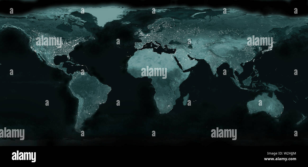 World night electric lights map. View from outer space. City lights of ...