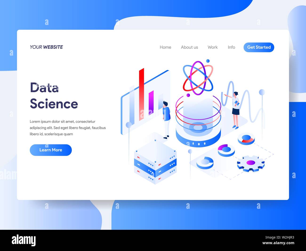 Landing page template of Data Science Isometric Illustration Concept. Isometric flat design ...