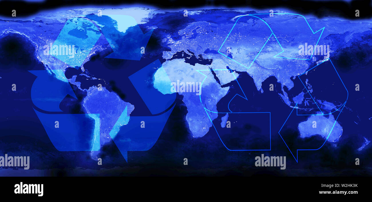 World map. Recycling symbol. Preserving the world's environment Concept ...