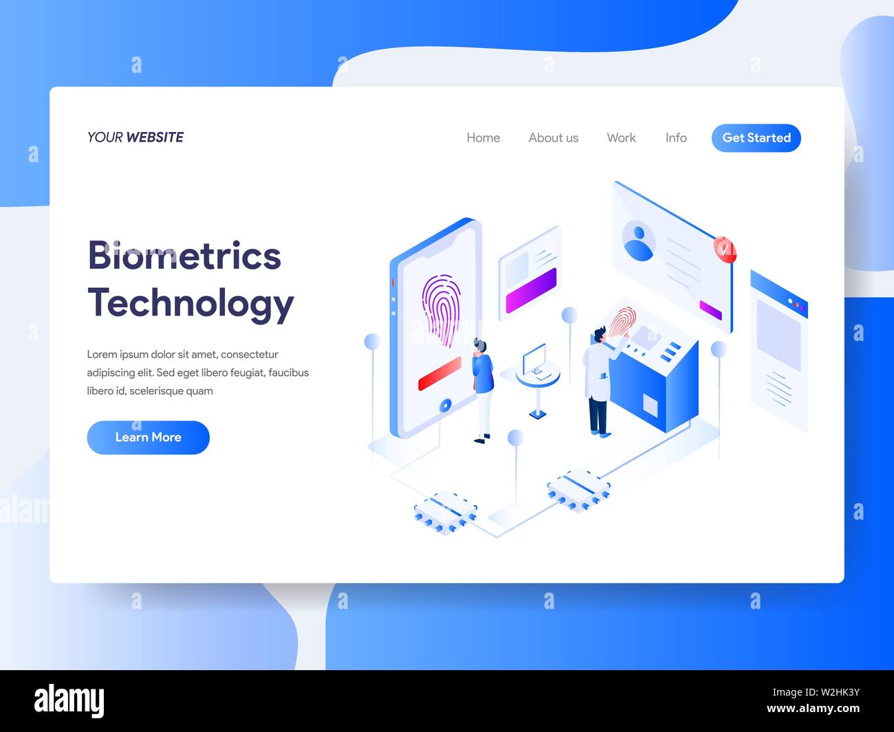 Landing page template of Biometrics Technology Isometric Illustration Concept. Isometric flat ...