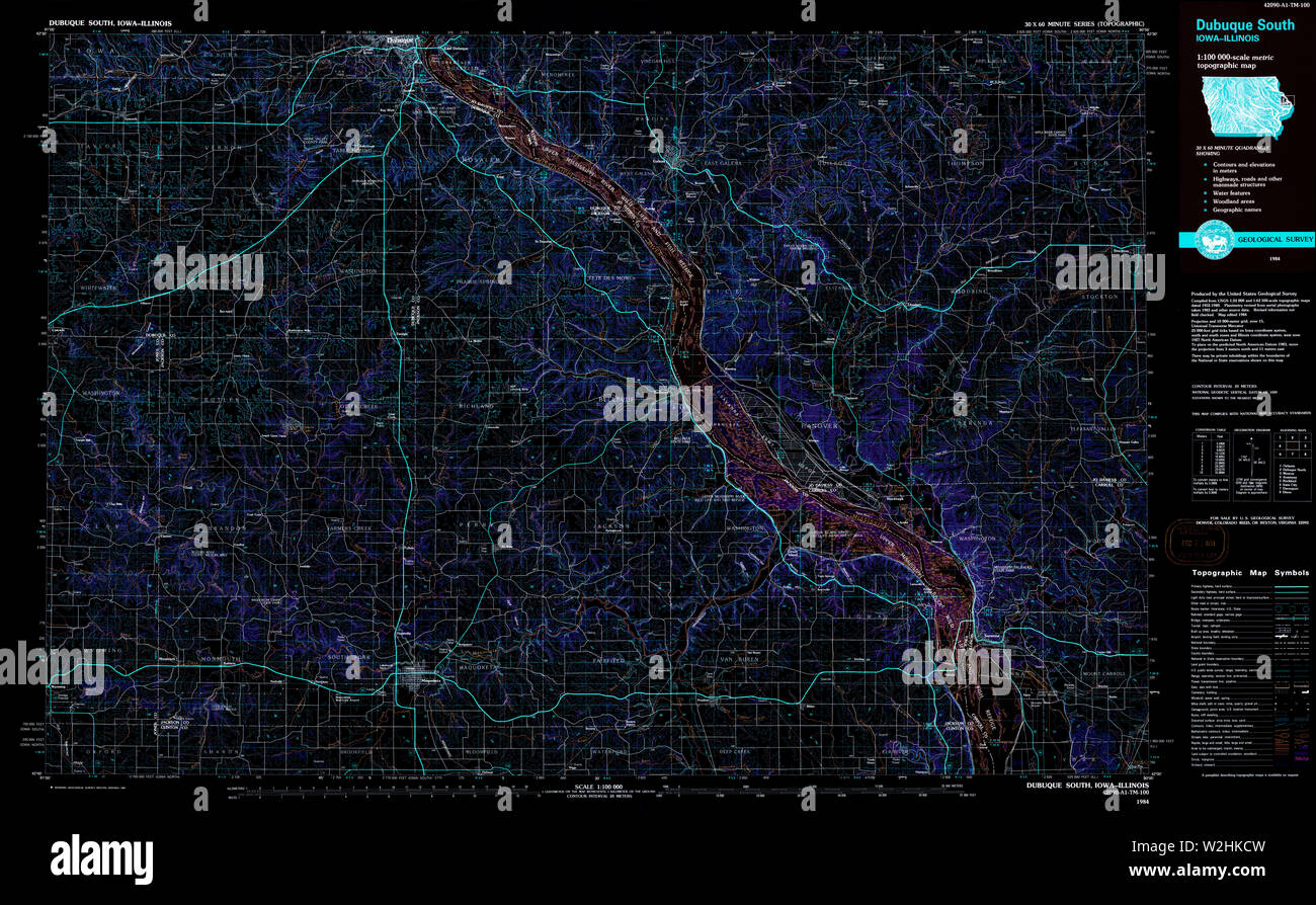 USGS TOPO Map Iowa IA Dubuque South 174549 1984 100000 Inverted ...