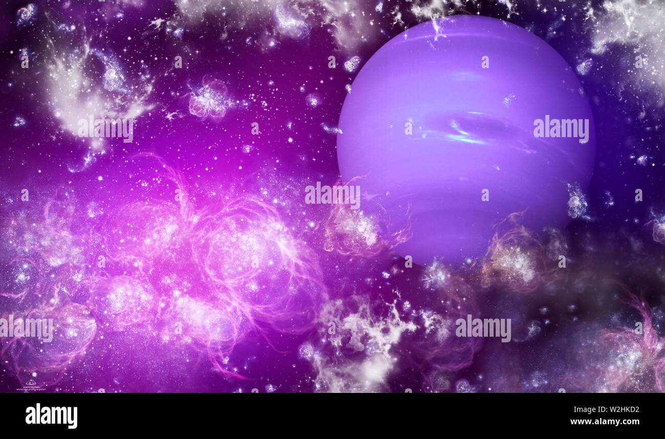 Planet Neptune from outer space. Space nebula. Cosmic cluster of stars ...