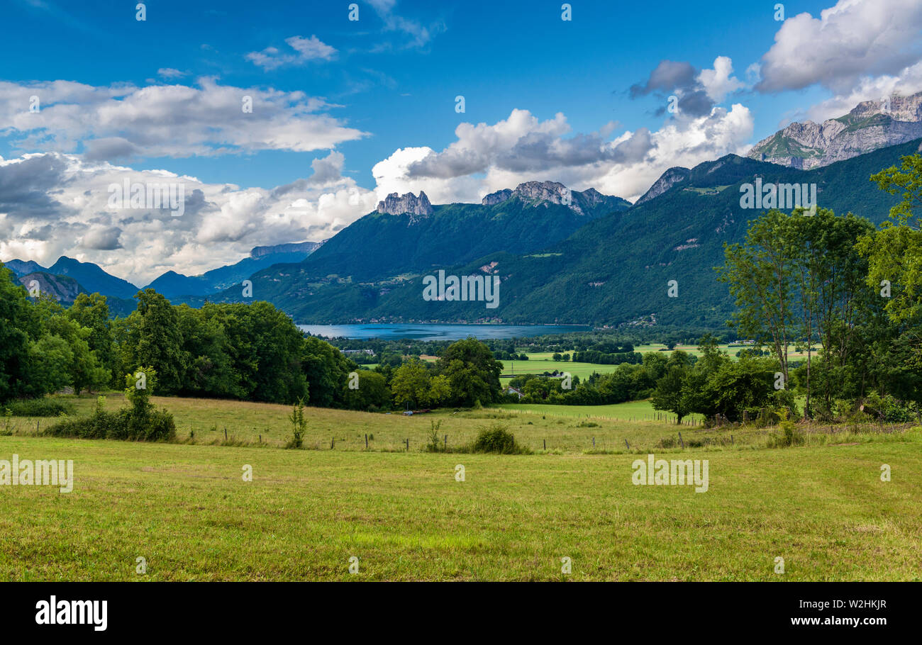 Landscape in southern France with lake and rocky mountains around ...