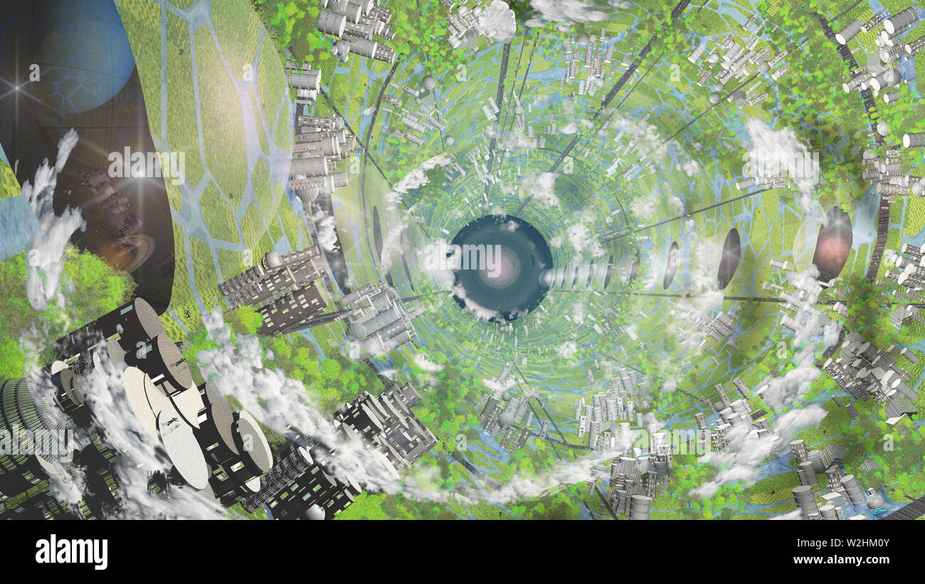 Multi Generational Colony Space Craft Interior. Oneil Cylinder Stock ...