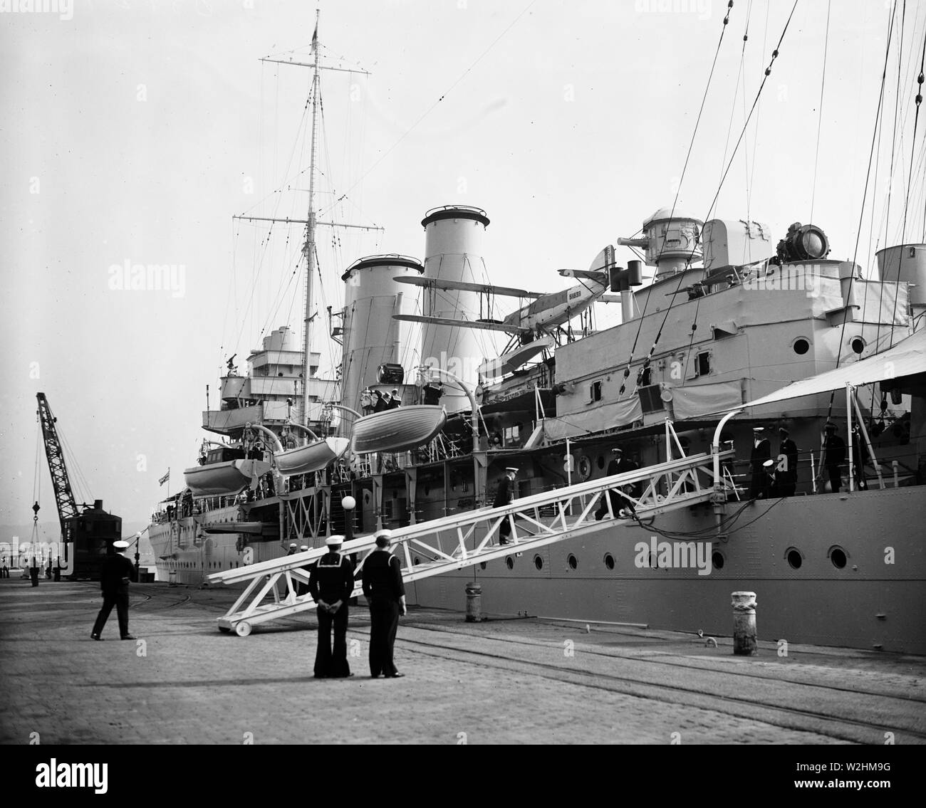 H.M.S. York, flagship of the British West Indian Fleet, docks at the ...