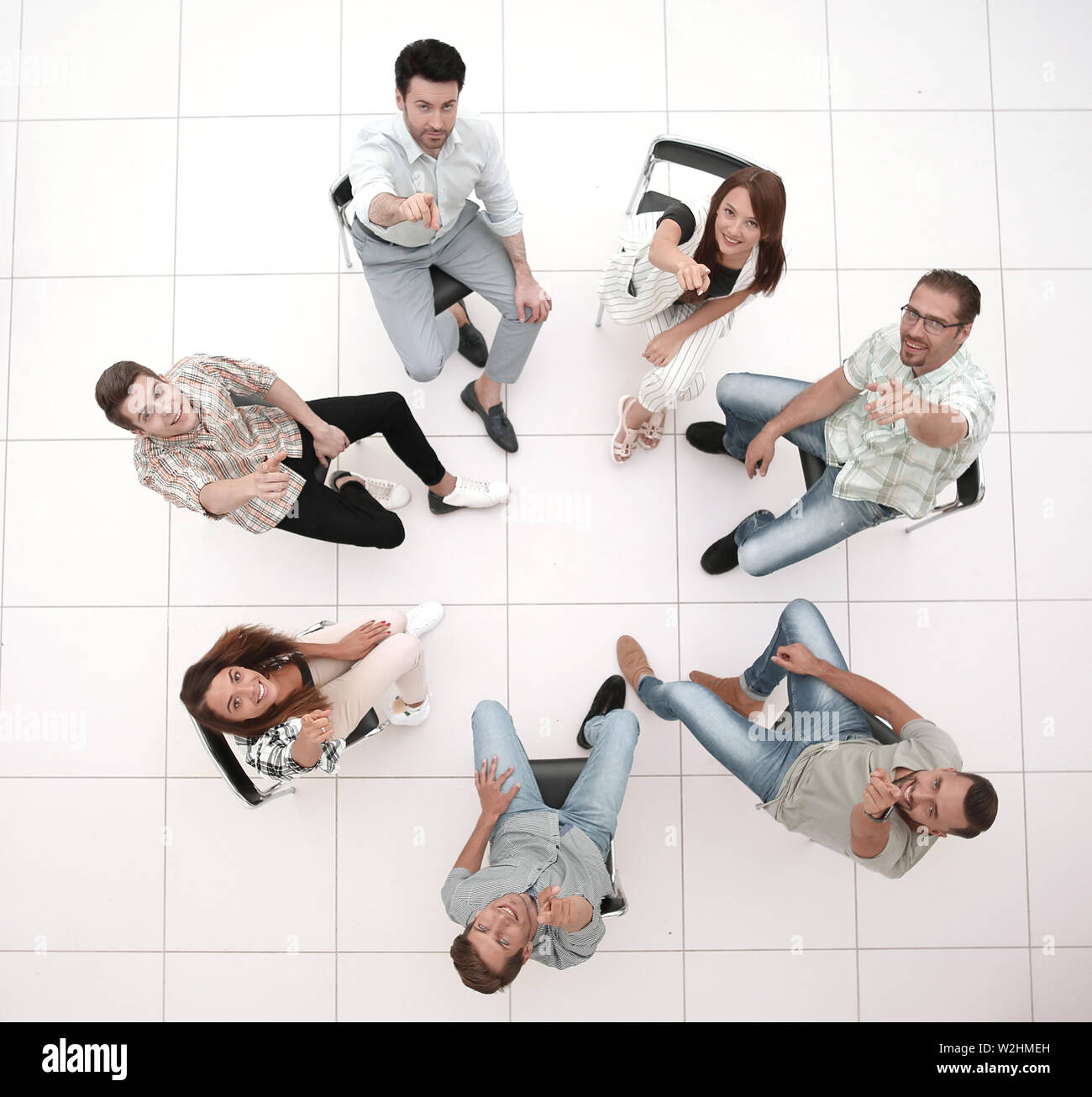 top view.boss and business team pointing at you Stock Photo - Alamy