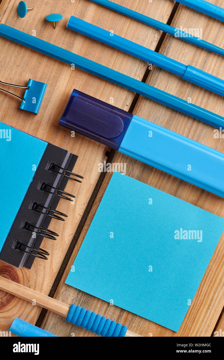 Blue school supplies hi-res stock photography and images - Alamy