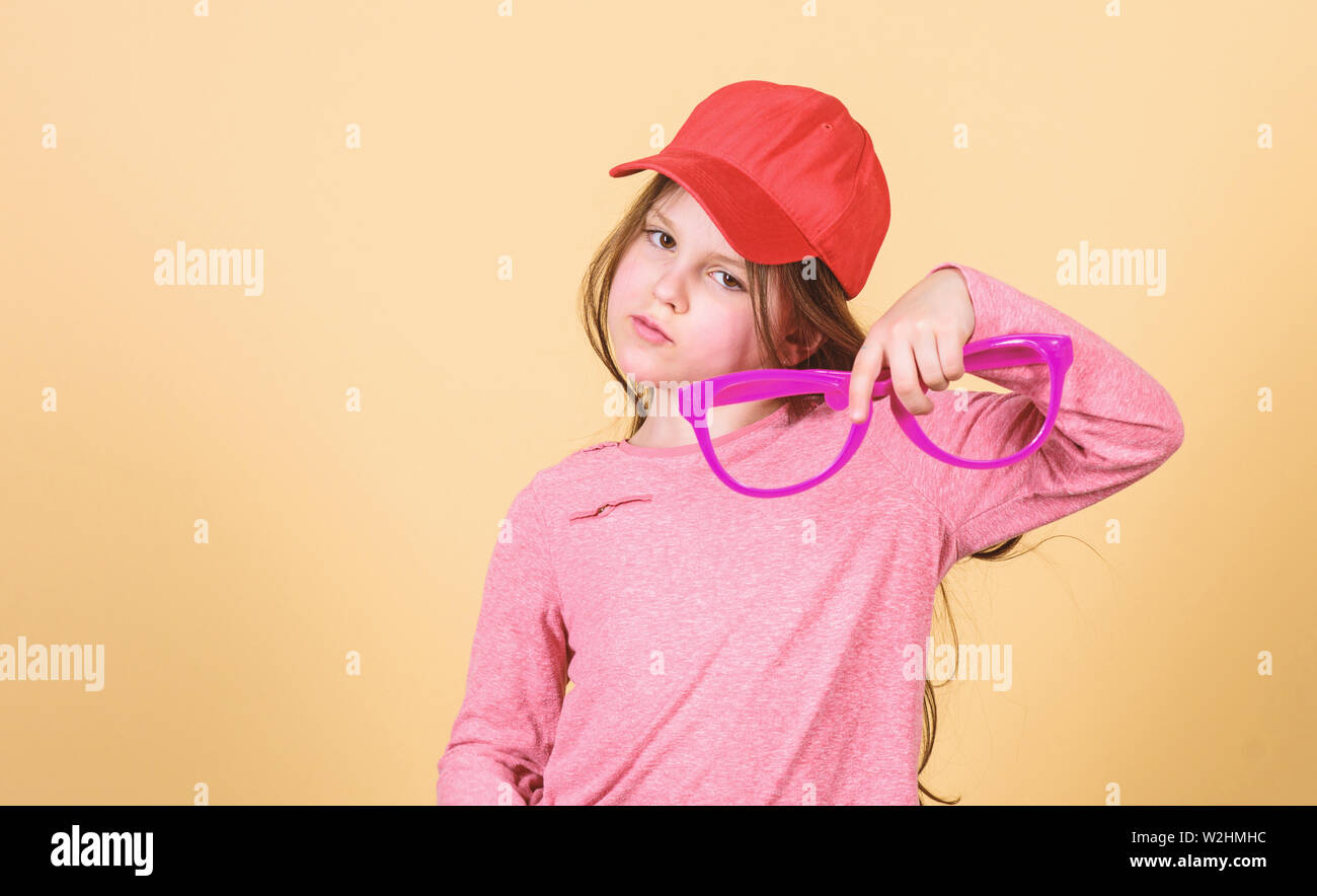 Stylish accessory. Feeling confident with accessories. Girl cute child ...