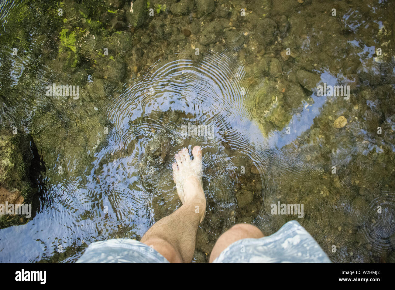 Left Male Barefoot In Shallow River Stock Photo - Alamy