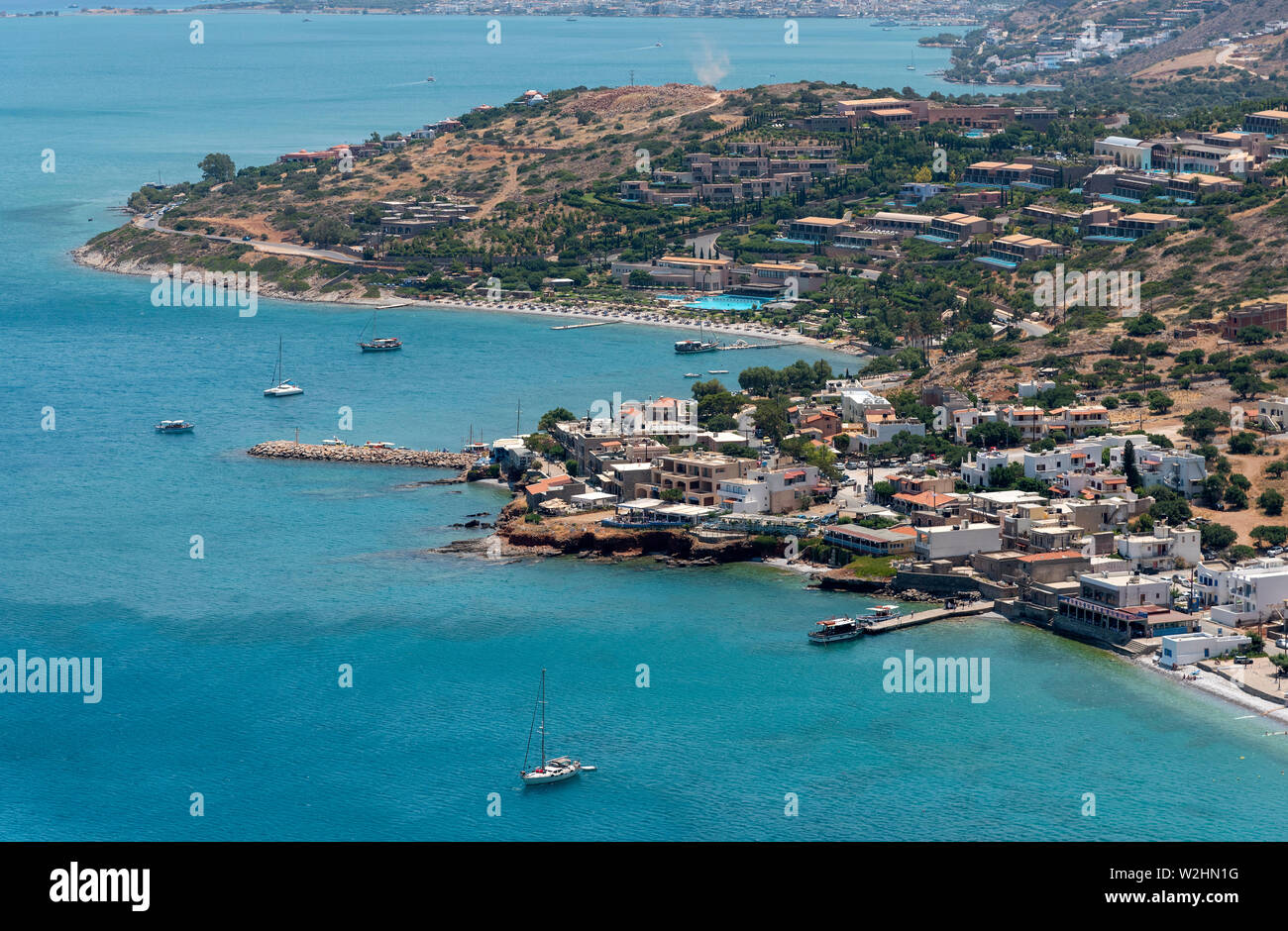 Plaka, Crete, Greece. June 2019. An overview from a mountain of the ...