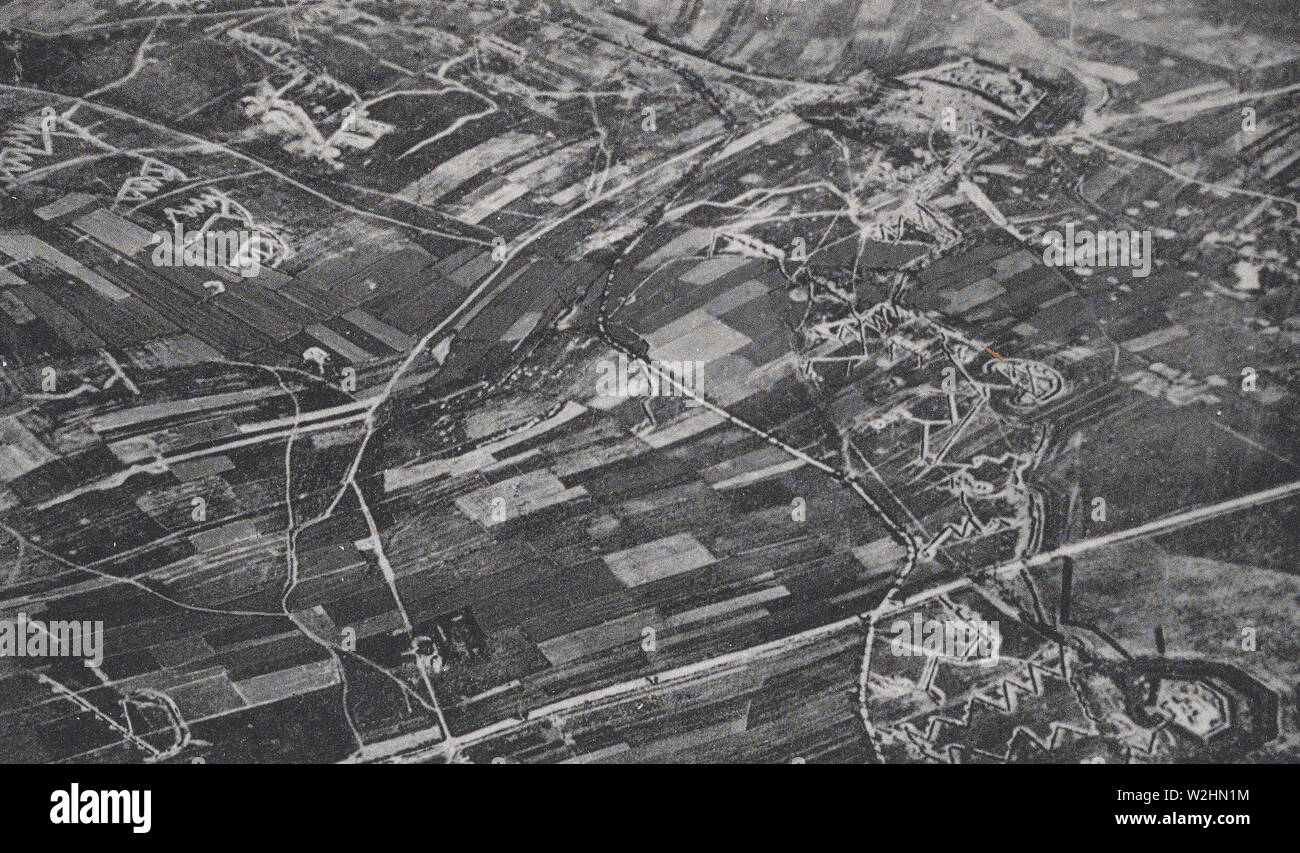 Aerial view of French and German trenches during World War I (WW I ...