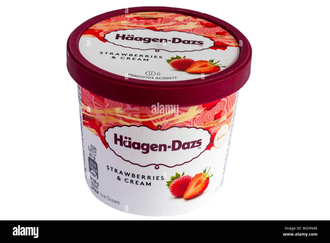 Tub of Haagen-Dazs Strawberries & Cream ice cream, part of fruit ...