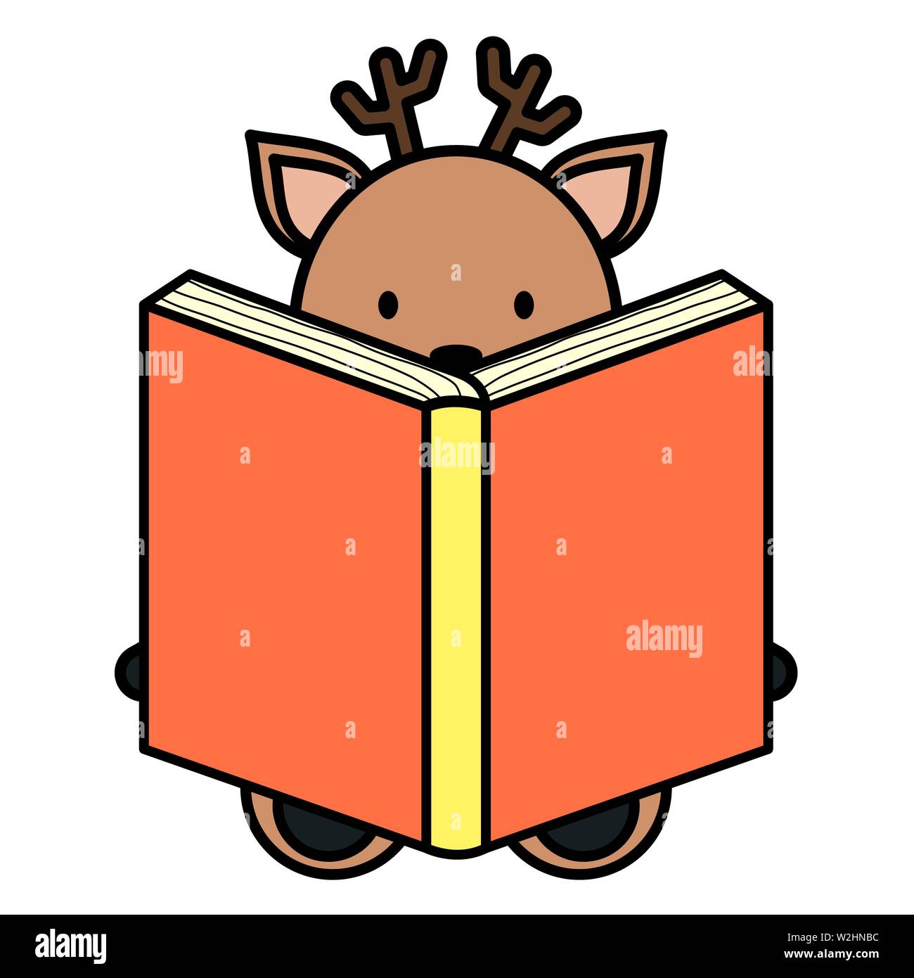 cute reindeer reading book character vector illustration design Stock ...