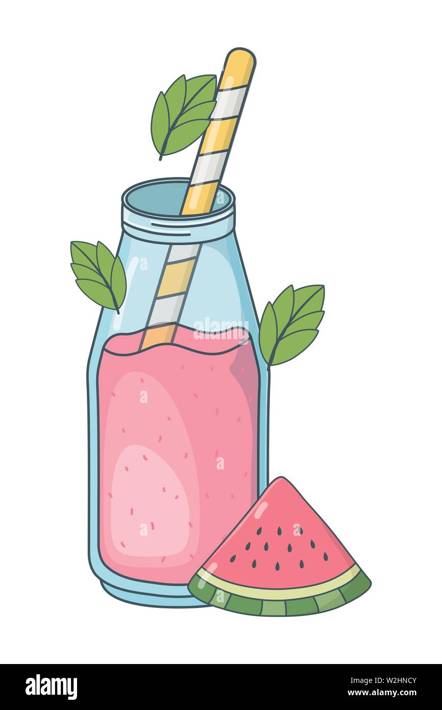 delicious tasty refresh fruit watermelon juice mason jar cartoon vector ...
