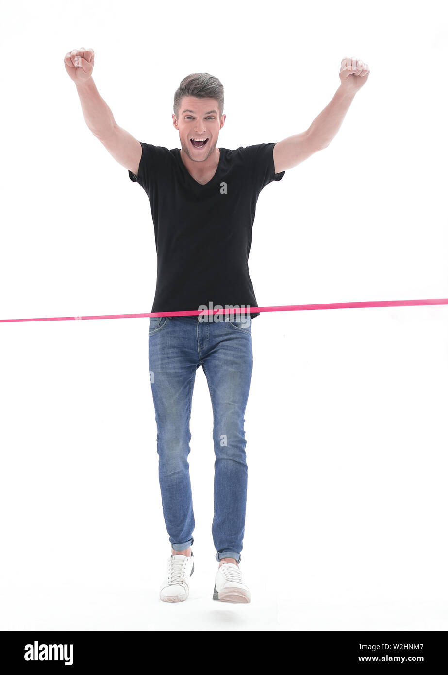 Successful businessman on the finishing line Stock Photo - Alamy