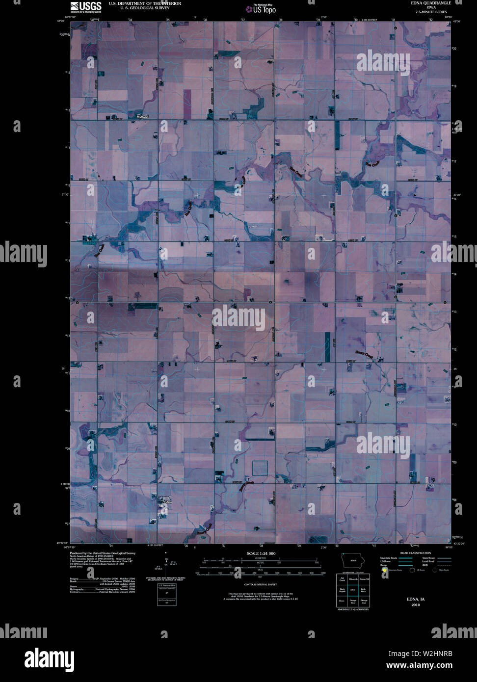 USGS TOPO Map Iowa IA Edna 20100428 TM Inverted Restoration Stock Photo ...