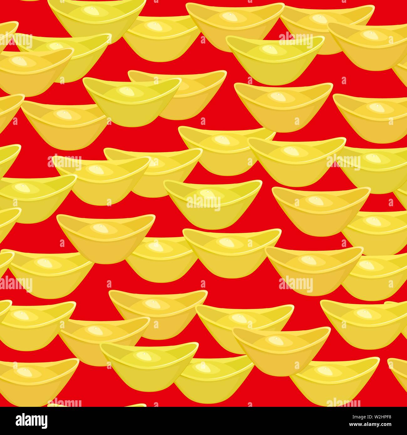 Seamless pattern Chinese golden ingot on red background. Chinese gold ...
