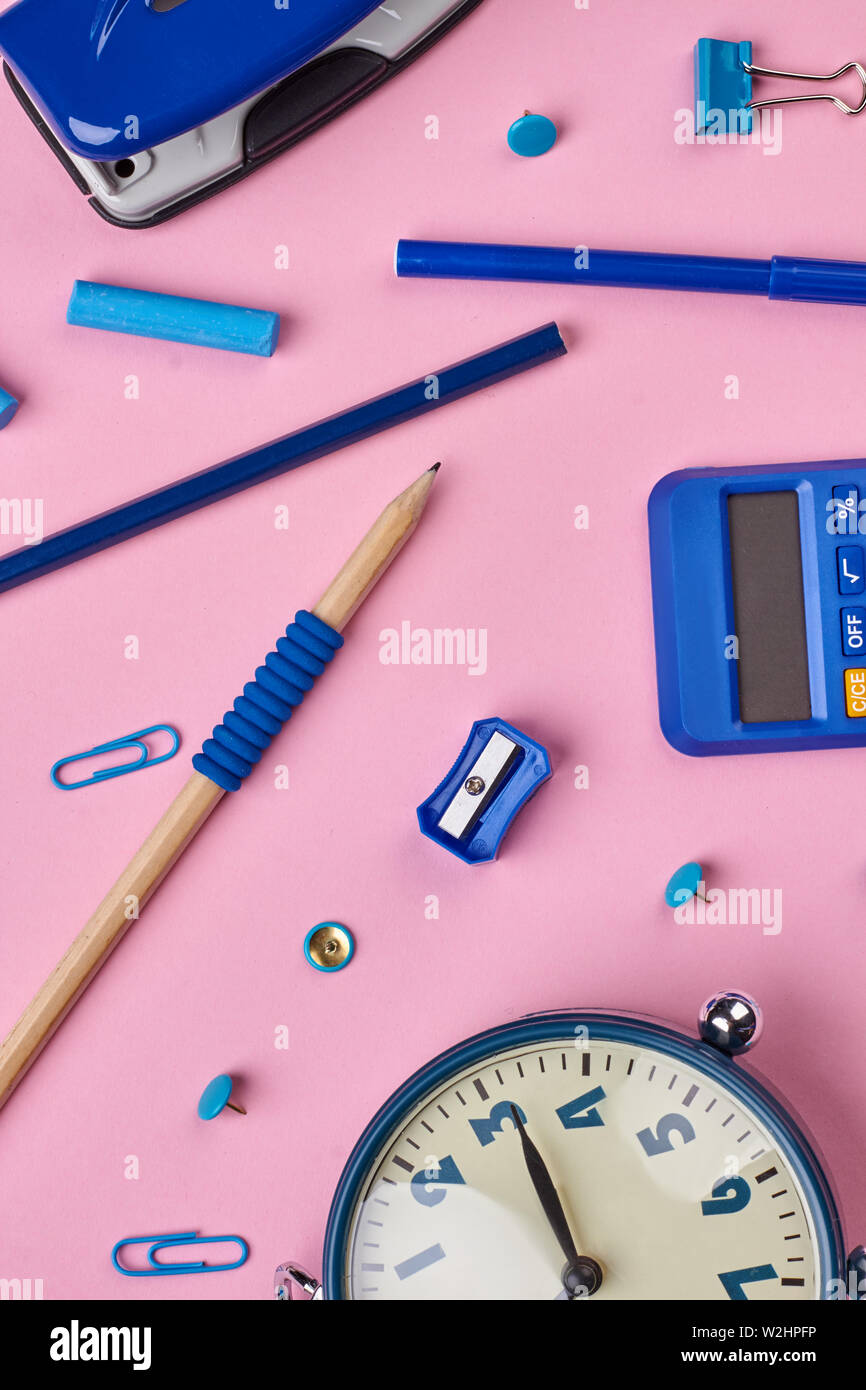 Education items on color background Stock Photo - Alamy