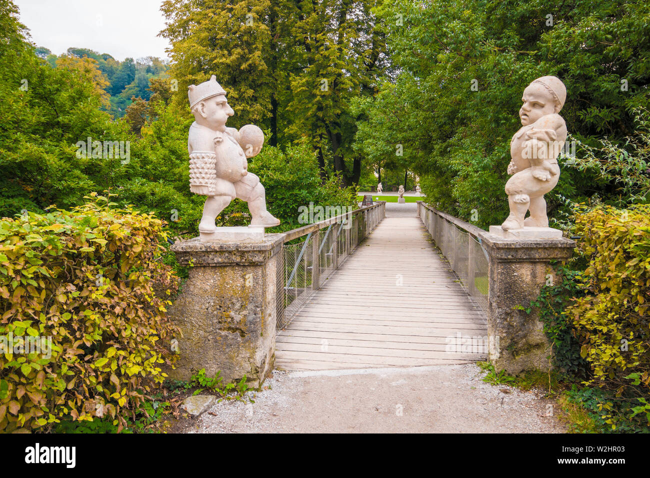 Two white marble dwarfs at the entrance to the Dwarf Garden ...