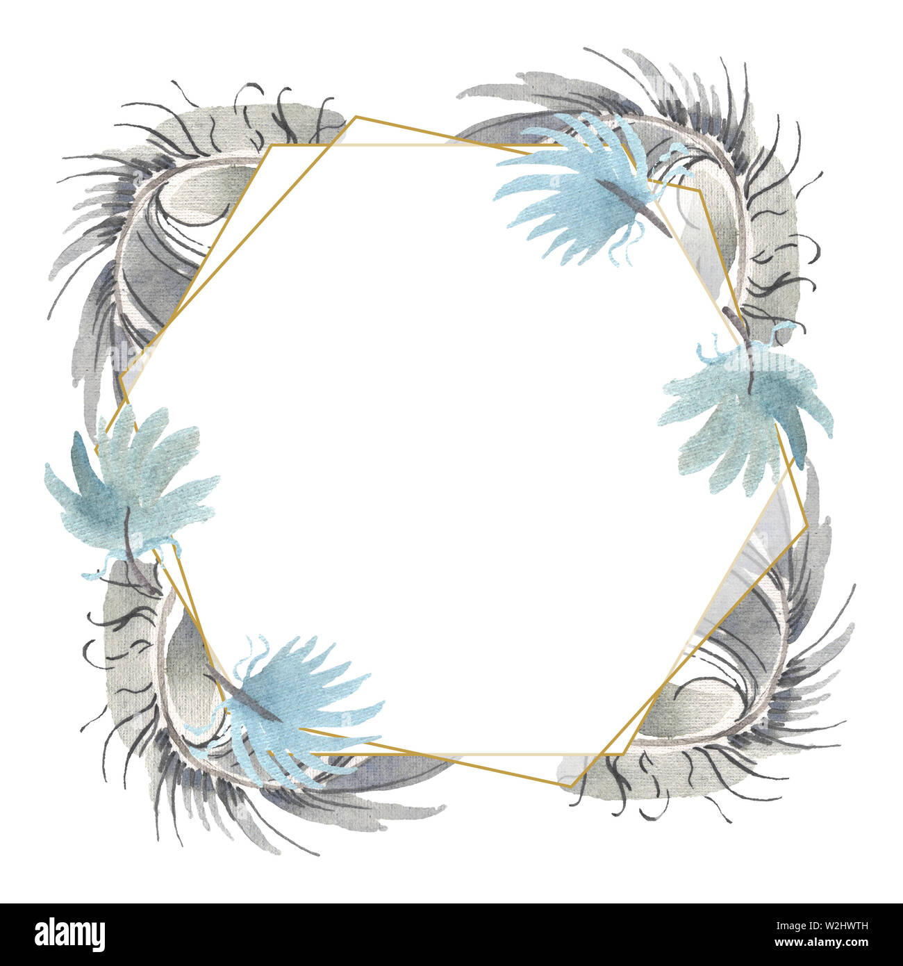 Watercolor bird feather from wing isolated. Aquarelle feather for ...