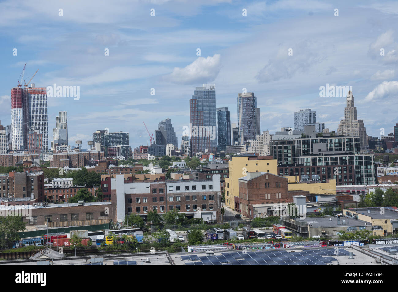 Looking out from the Smith-9th Street elevated subway station with the ...