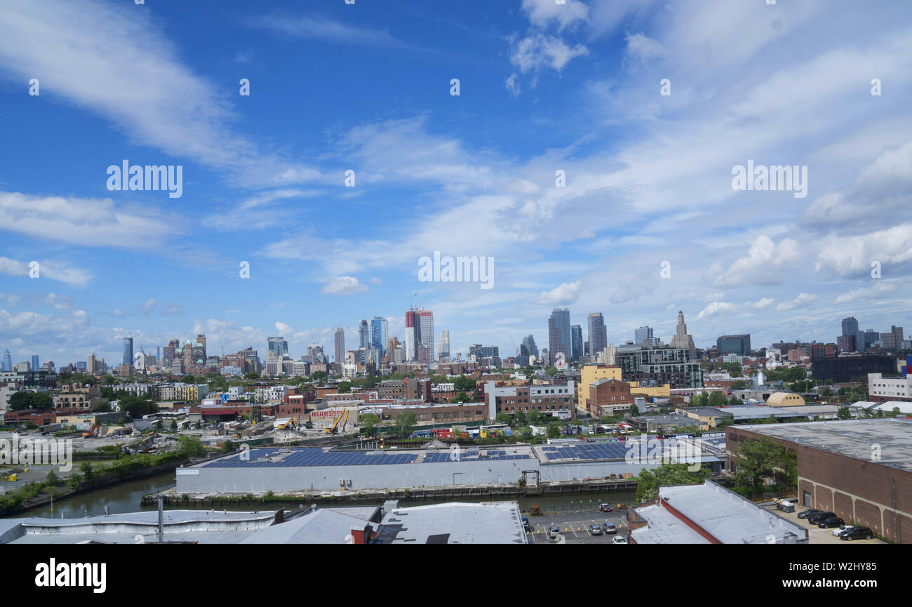 Looking out from the Smith-9th Street elevated subway station with the ...