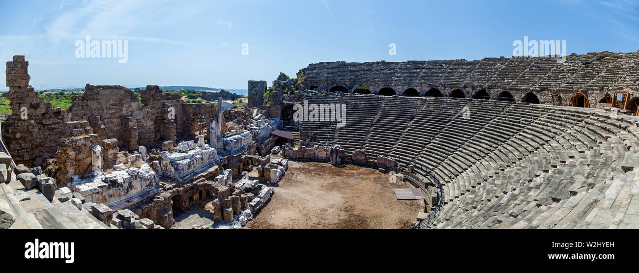 Old amphitheater from ancient times in the region of Antalya, Side ...