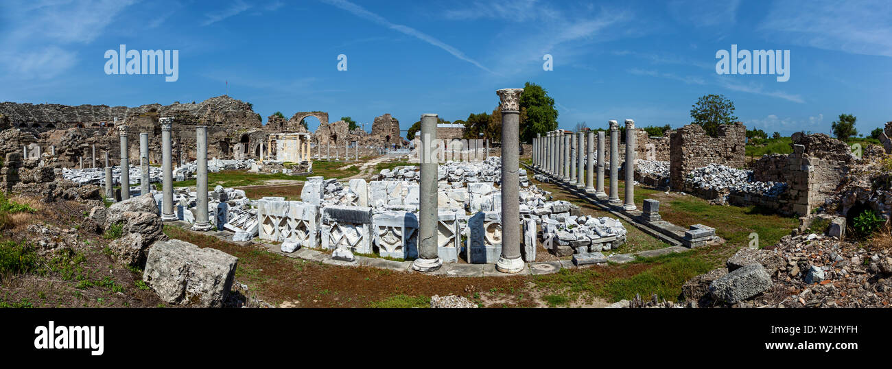 The ruins of the old ancient theater in Side, Turkey archeology ...