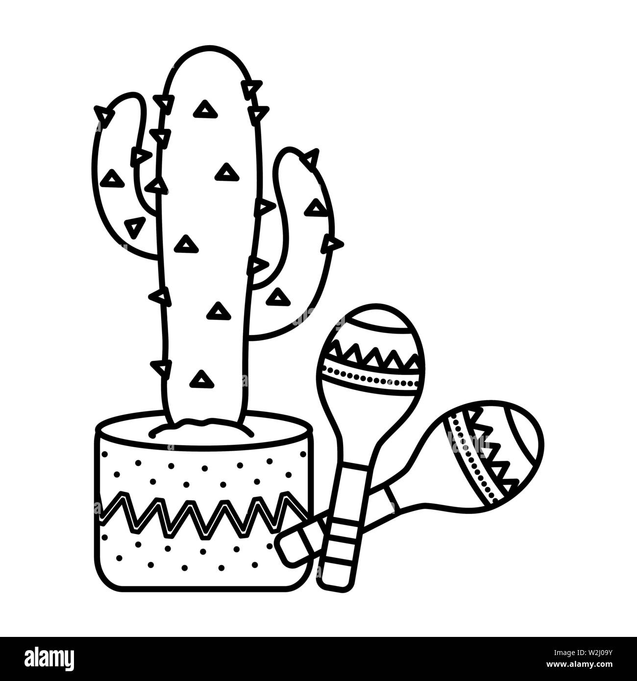 mexican cactu plant with maracas vector illustration design Stock ...