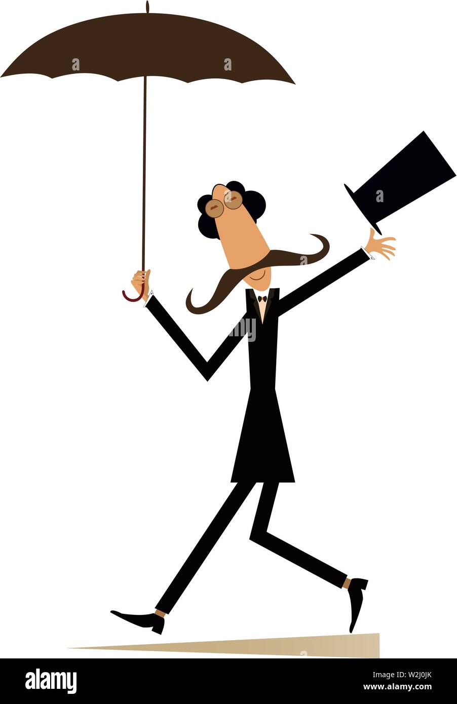 Walking mustache man in the top hat isolated illustration.Long mustache ...