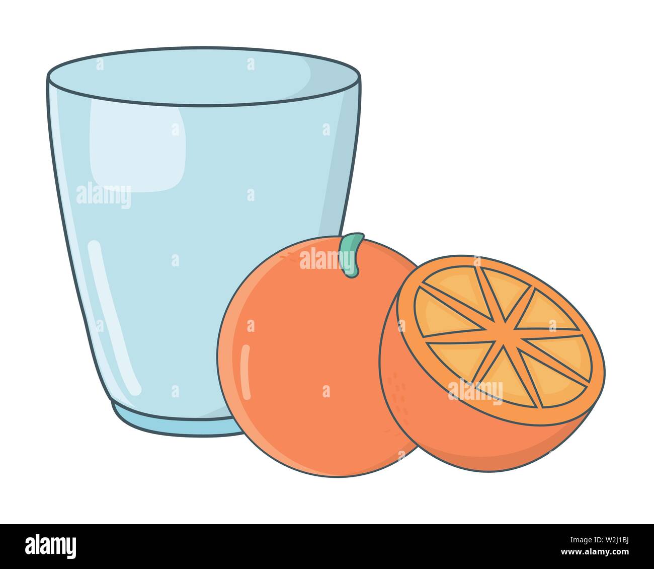 delicious tasty fruit orange with glass cup cartoon vector illustration ...
