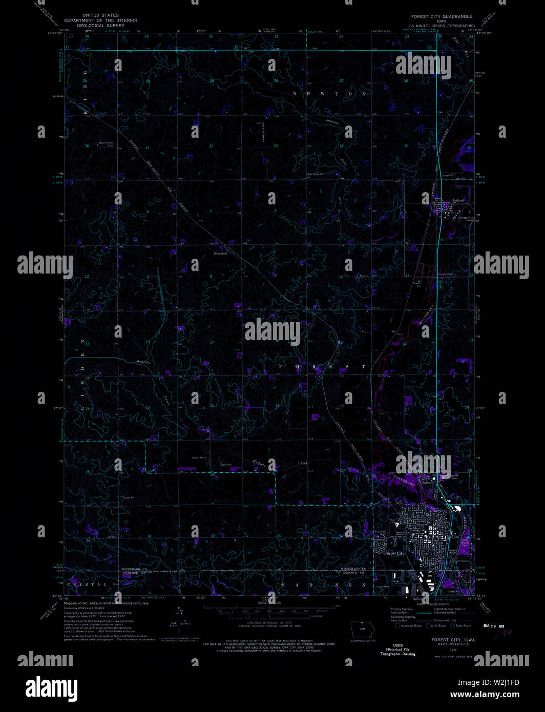 USGS TOPO Map Iowa IA Forest City 174672 1972 24000 Inverted ...