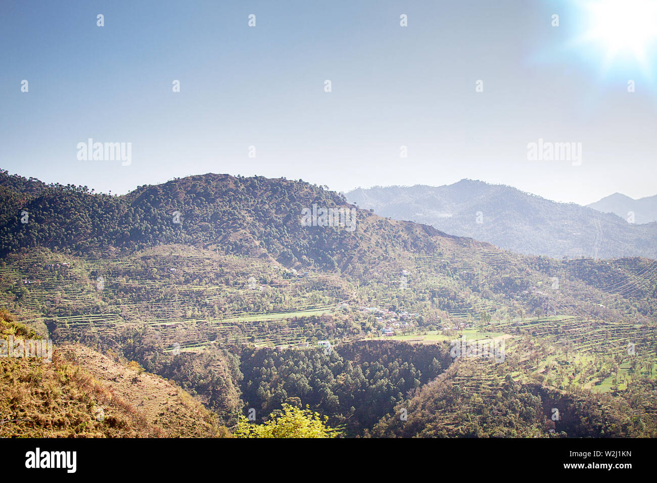Indian agriculture. Terrace farming the mountains on the poor stony ...
