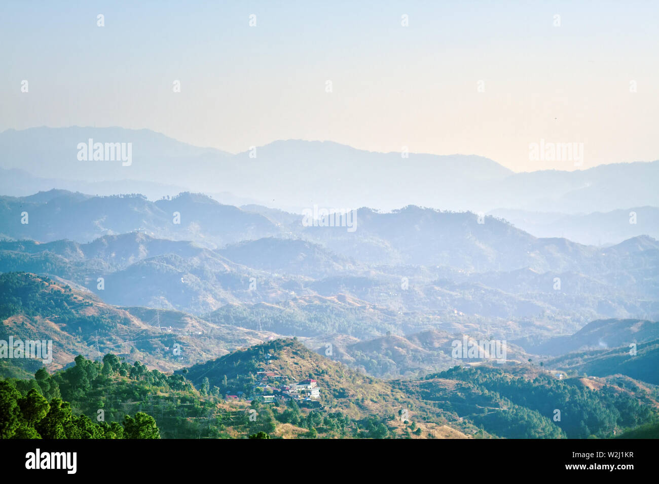Lesser Himalayas. Mountain landscapes of spring time with peaks and ...