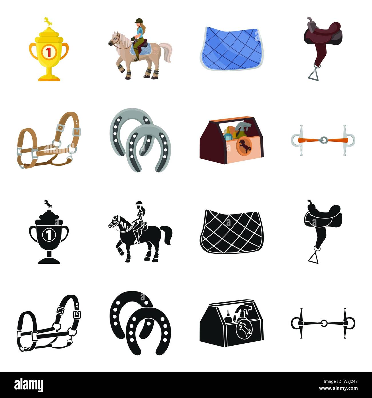 Vector illustration of equipment and riding icon. Set of equipment and ...