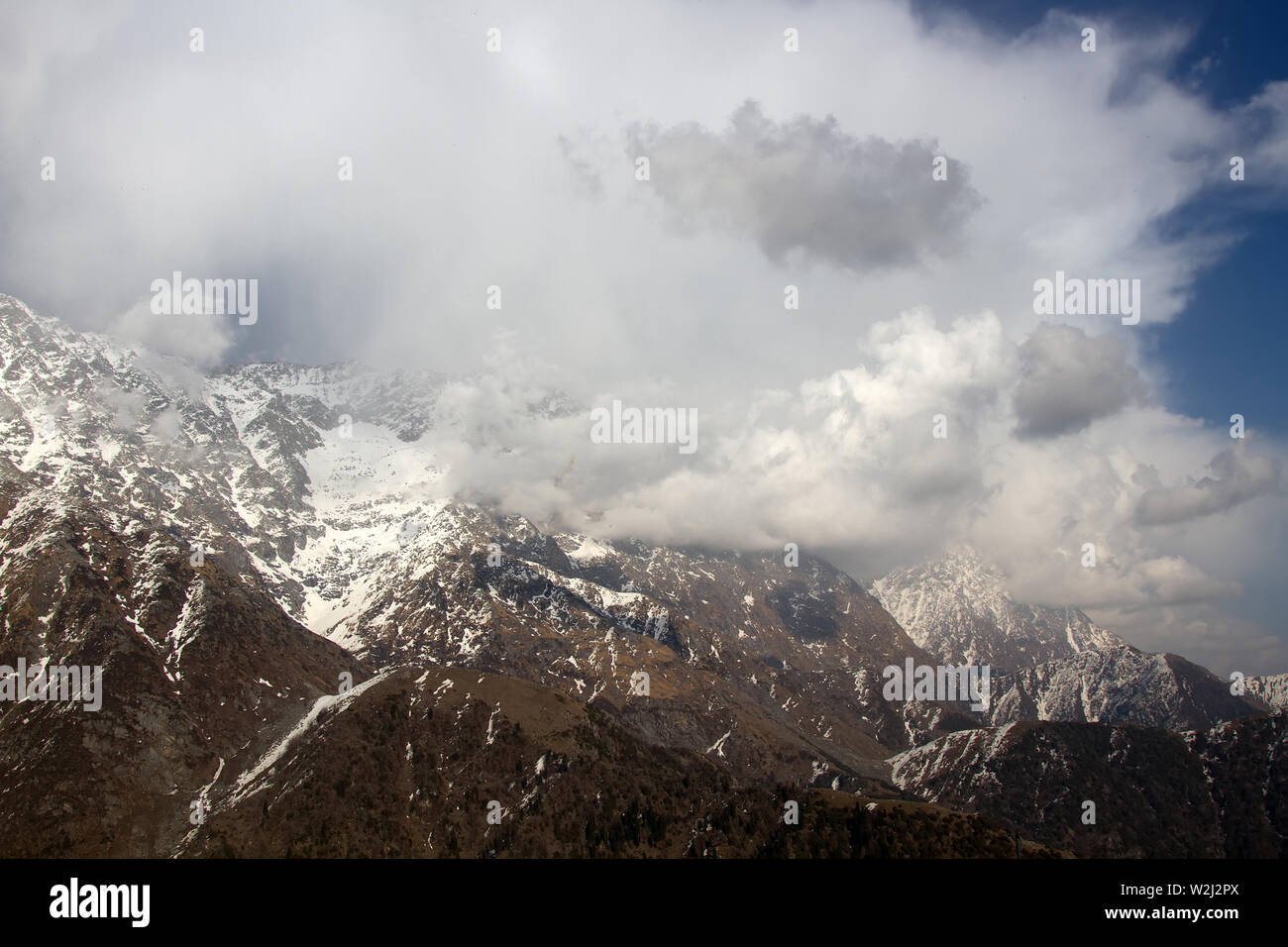 Himalayas foothills in midst of spring landscape. distance of beautiful ...