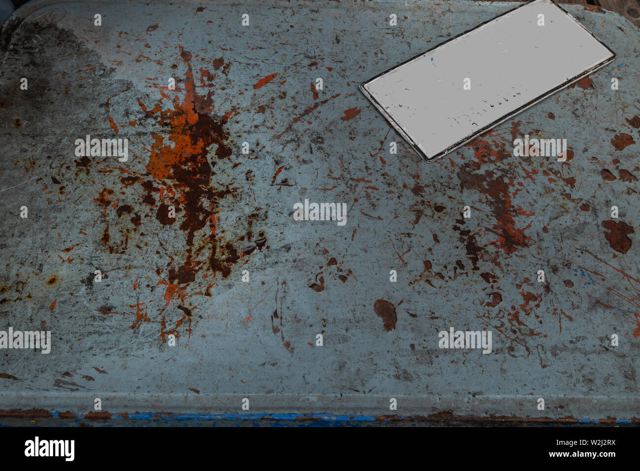 License plate placed on the old iron table, Strange pattern style Stock ...
